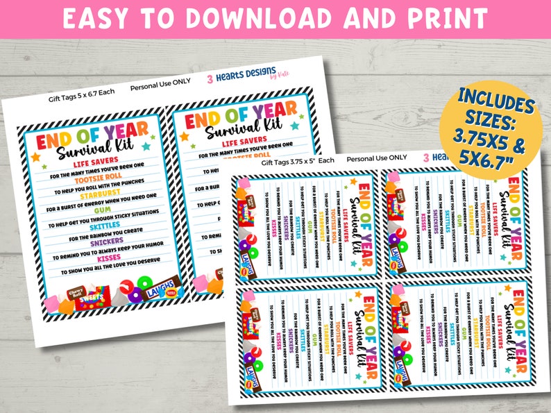 Teacher Survival Kit Gift Tag: End of Year Printable | Instant Download ...