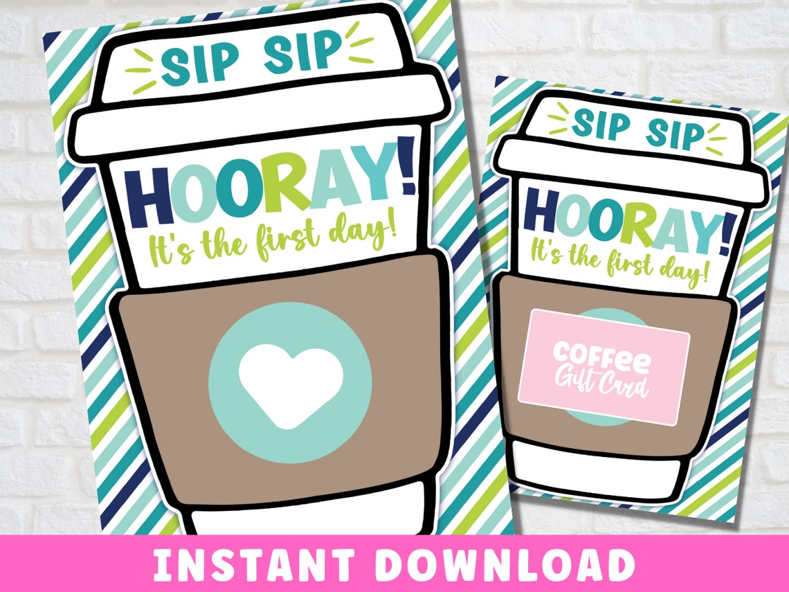 Back to School Coffee Gift Card Holder Printable First Day - Etsy