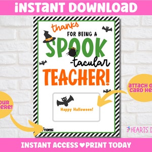 Halloween Teacher Gift Card Holder Printable Fall Teacher - Etsy