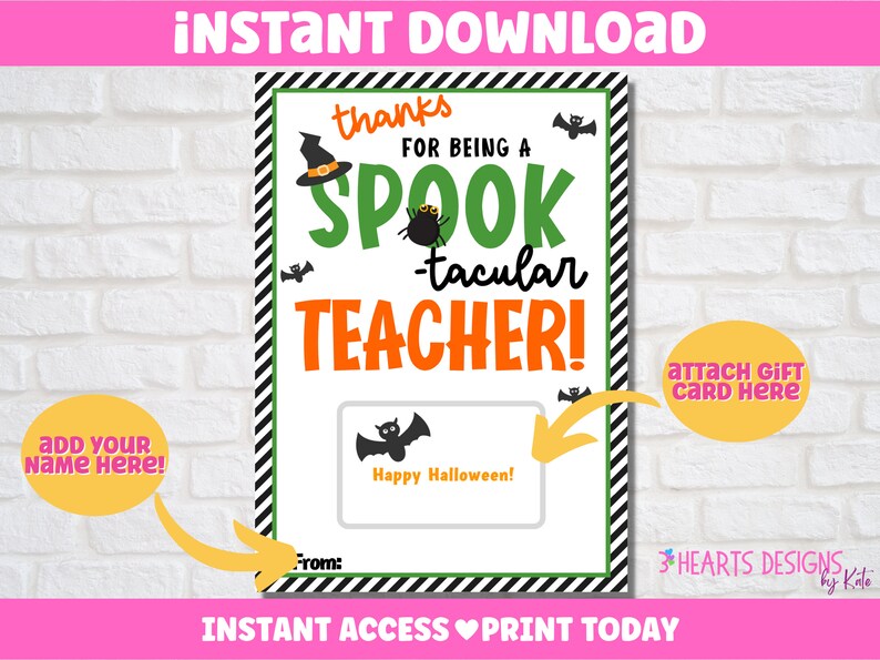 Halloween Teacher Gift Card Holder Printable Fall Teacher - Etsy
