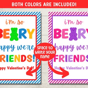 Classroom Valentines | Gummy Bears Printable Valentines | Valentines ...