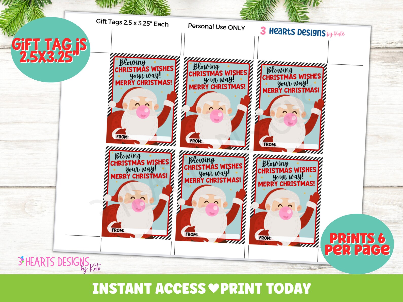 Bubble Gum Christmas Tags | Printable Holiday Gift Tags | Instant ...
