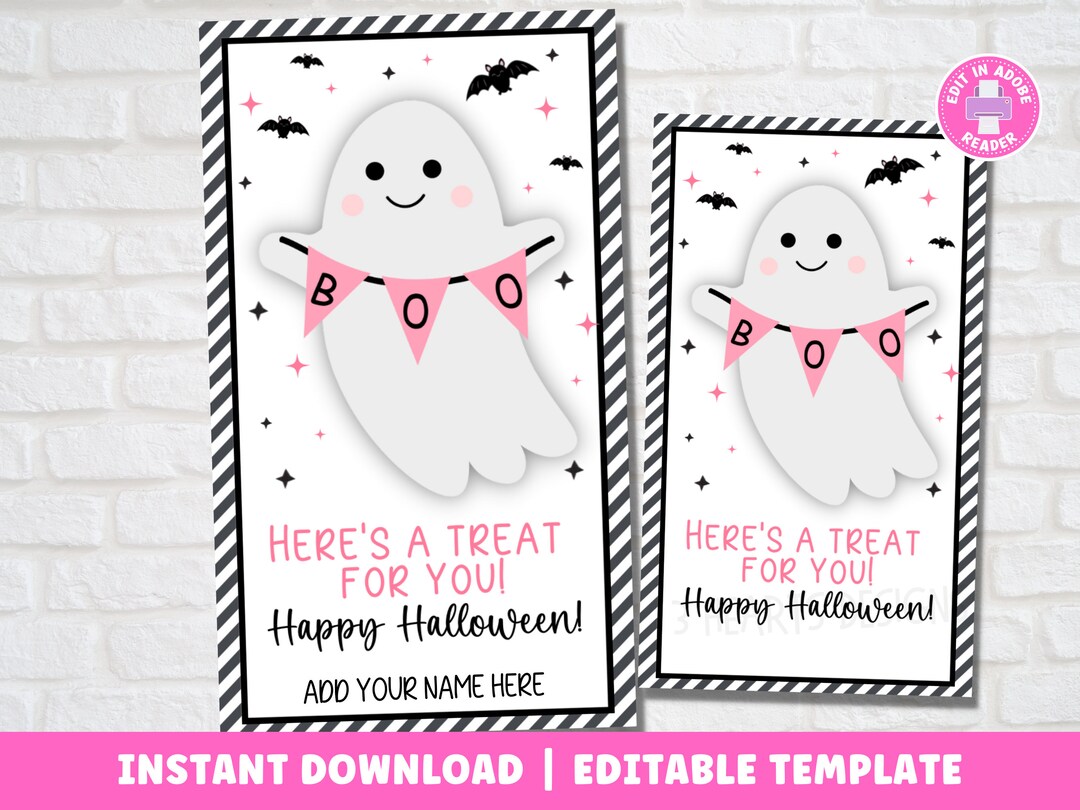 Pink Halloween Gift Tags | Printable Trick or Treat Cookie Tags | Cute ...