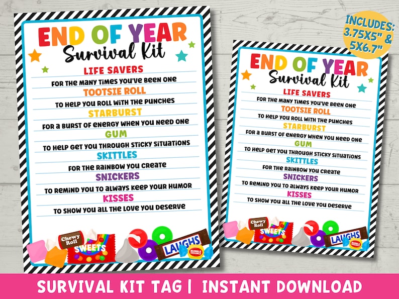 Teacher Survival Kit Gift Tag: End of Year Printable | Instant Download ...
