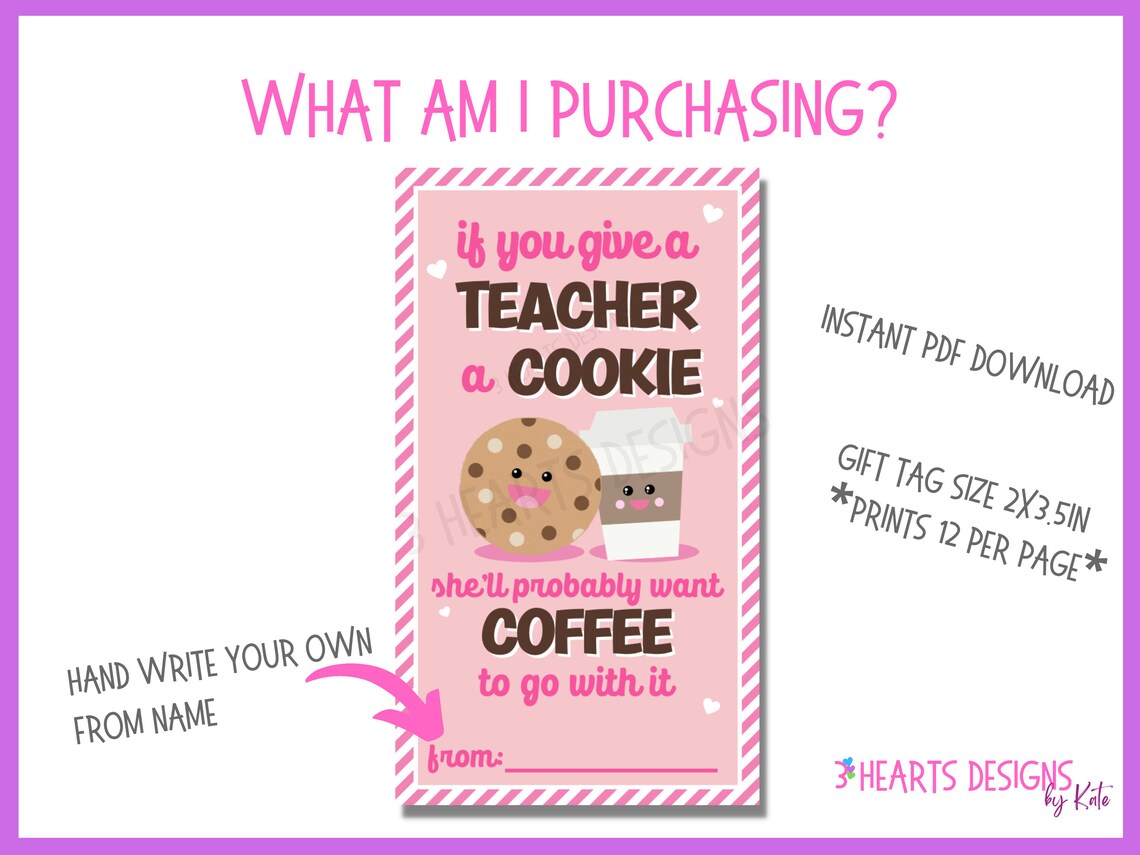 Teacher Appreciation Gift Tag Printable Teacher Cookie Tag - Etsy