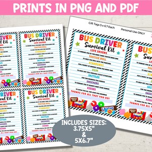 Bus Driver Survival Kit Printable Tags for Appreciation Gifts | Instant ...