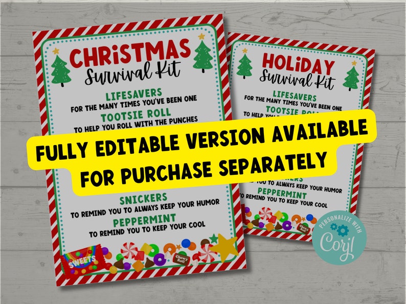 Christmas Staff Survival Kit Gift Tags | Team Employee Work | Instant ...