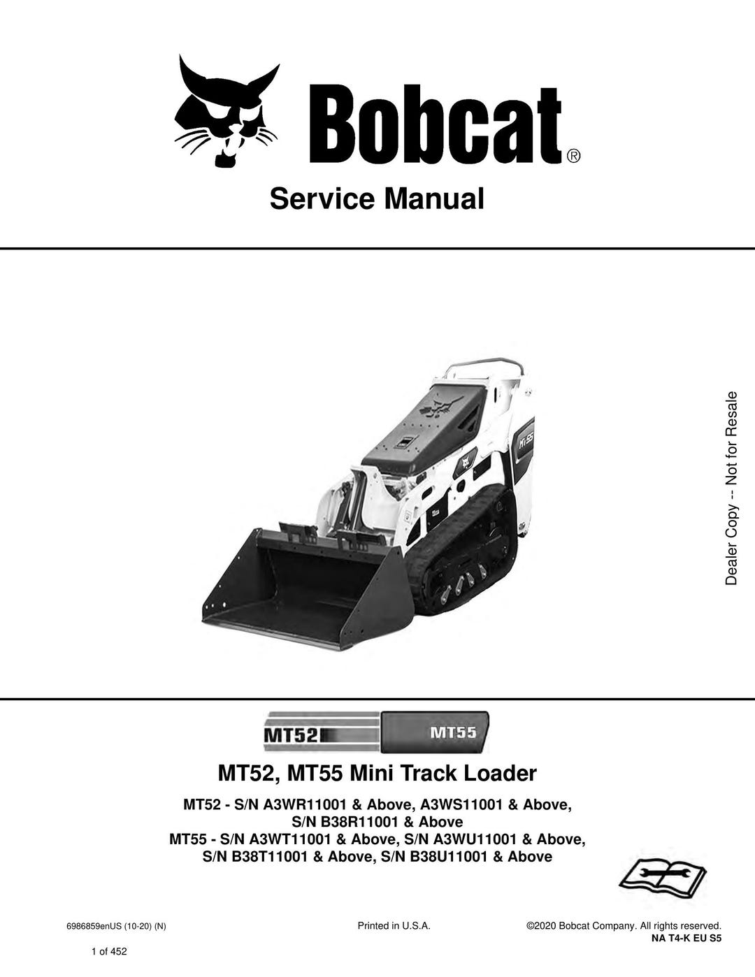 Bobcat MT52 MT55 Mini Track Loader Service Manual - Etsy
