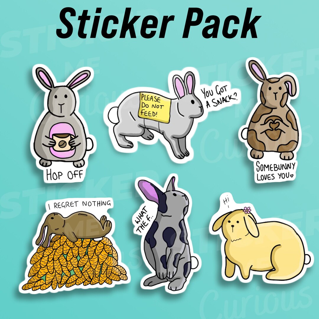 Cute and Funny Rabbit Sticker Pack Glossy Vinyl Laminated - Etsy
