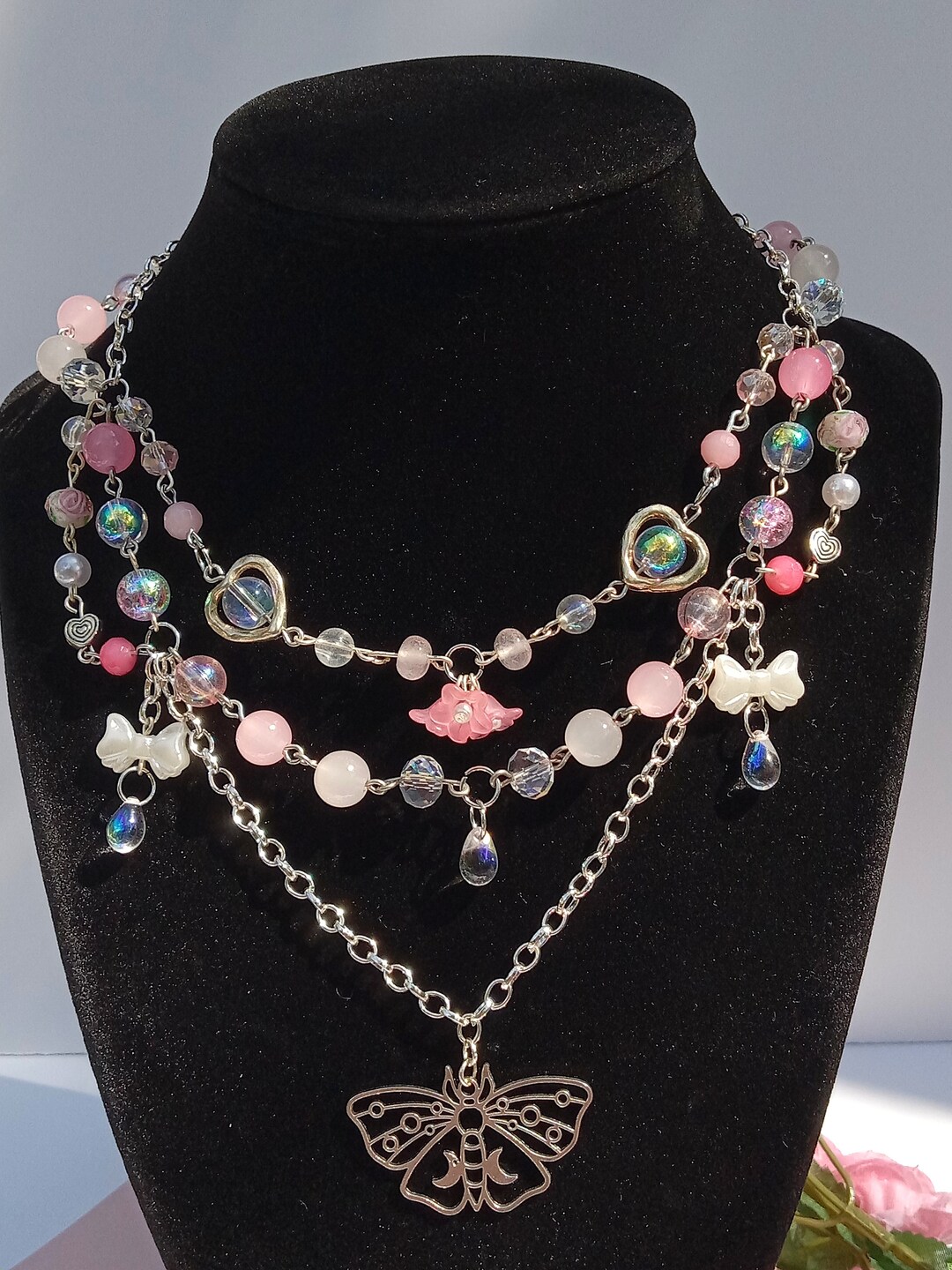 Dainty Layered Fairy Princess Core Necklace Blue Pink Versions Silver ...