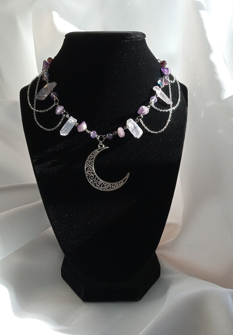 Moon Fairycore Necklace Crystal, Bead, Silver Necklace Handmade Gift ...