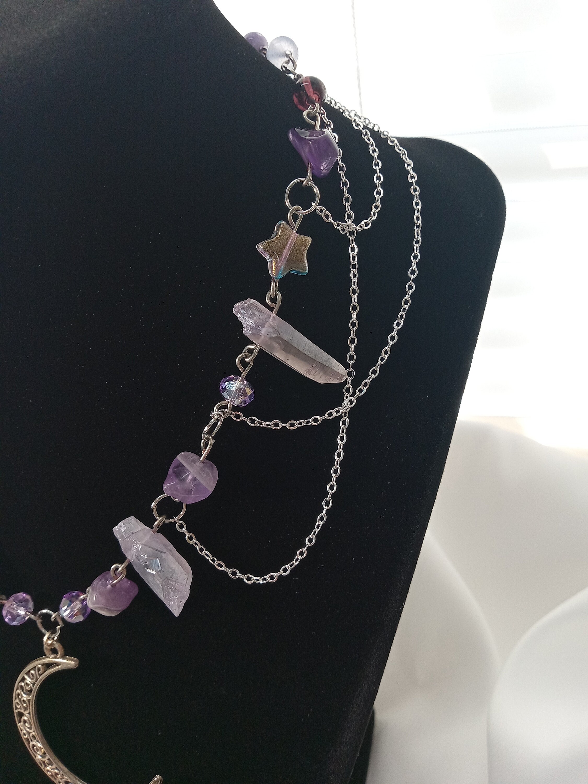 Moon Fairycore Necklace Crystal, Bead, Silver Necklace Handmade Gift ...