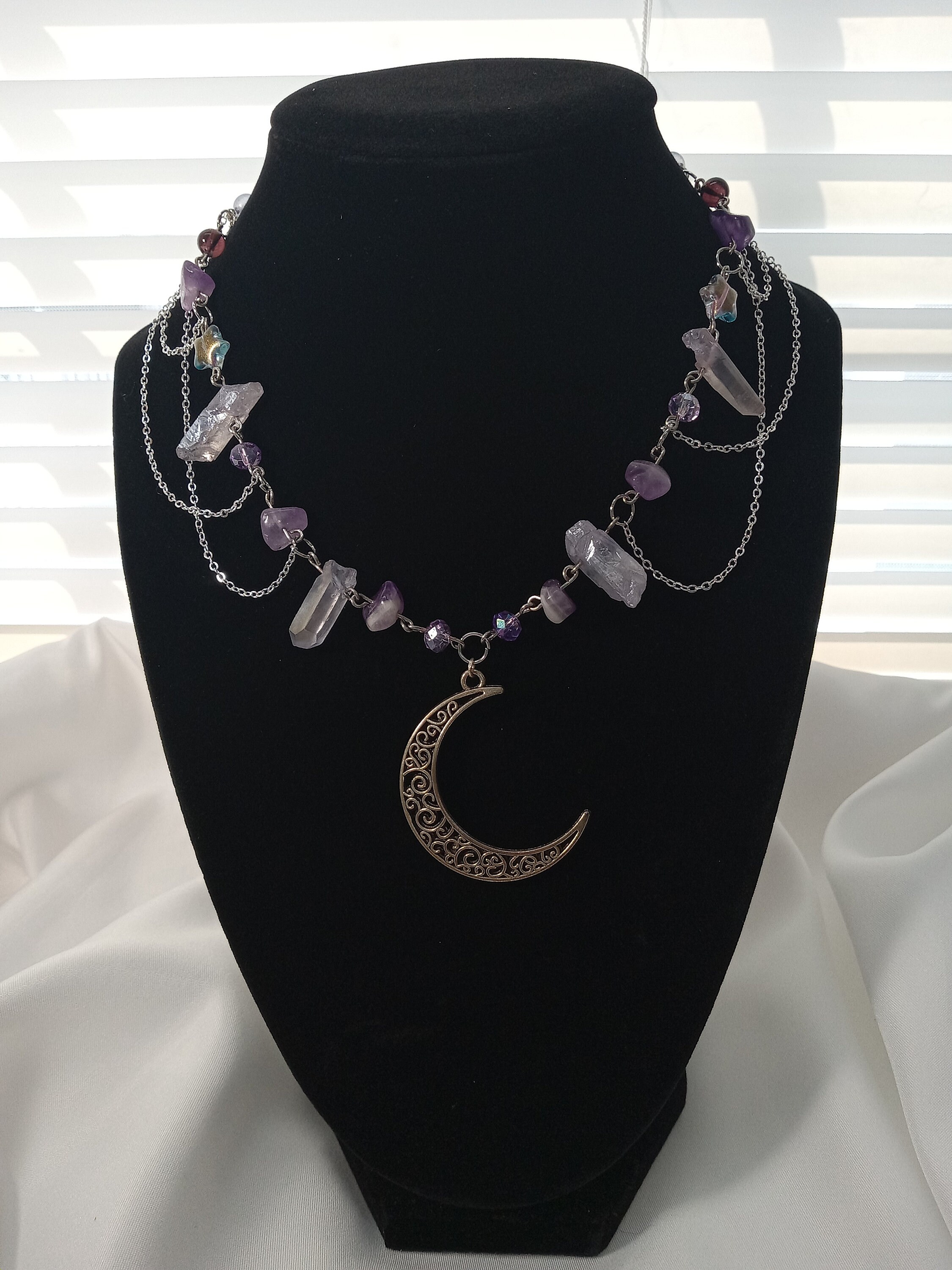 Moon Fairycore Necklace Crystal, Bead, Silver Necklace Handmade Gift ...