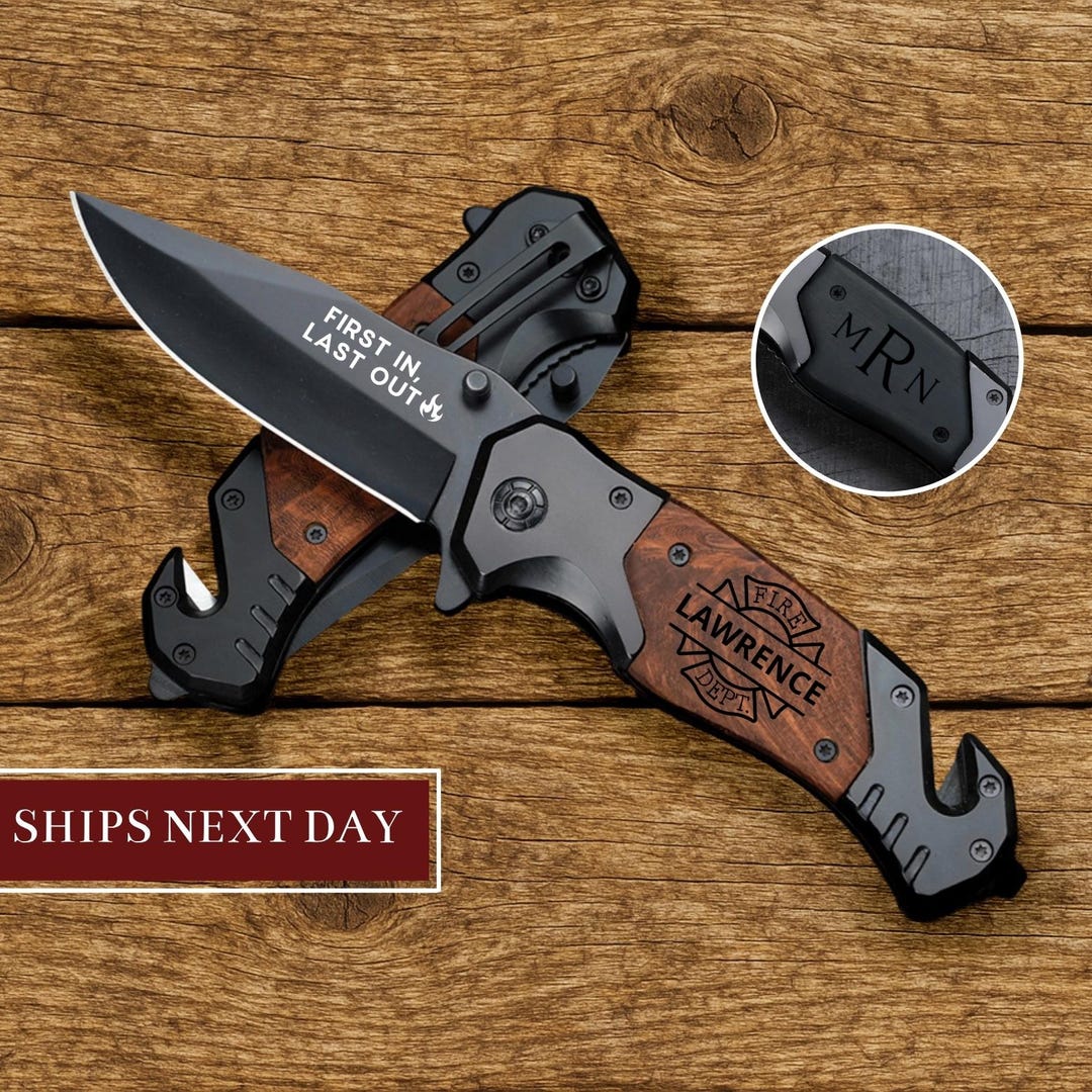 Firefighter Monogram Personalized Knife, Handmade Knives, Folding ...