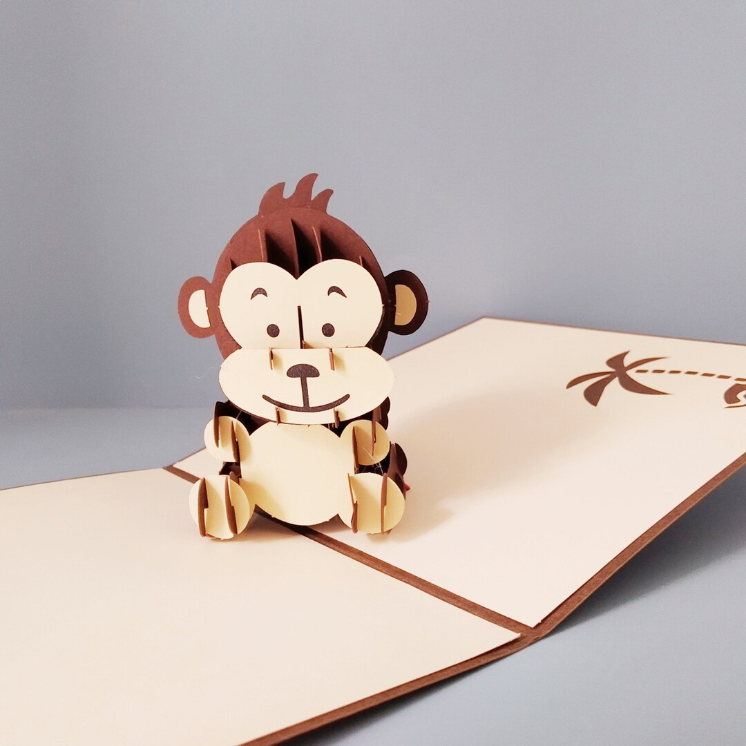 Monkey Pop-up Card, 3D Animal Greeting Card - Etsy
