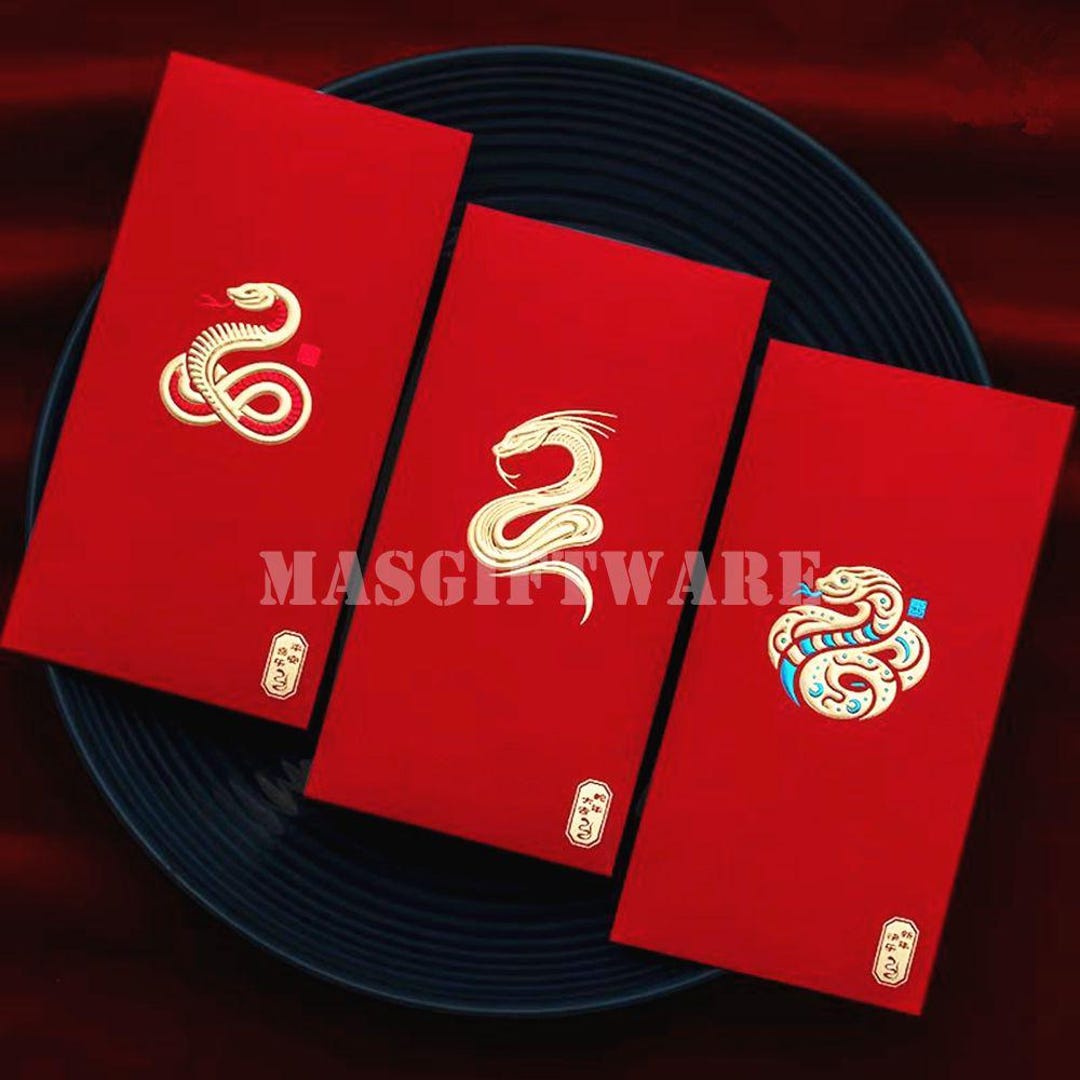 Embossed Golden Snakesset of 6pcs Chinese New Year Red Envelopes, Red ...