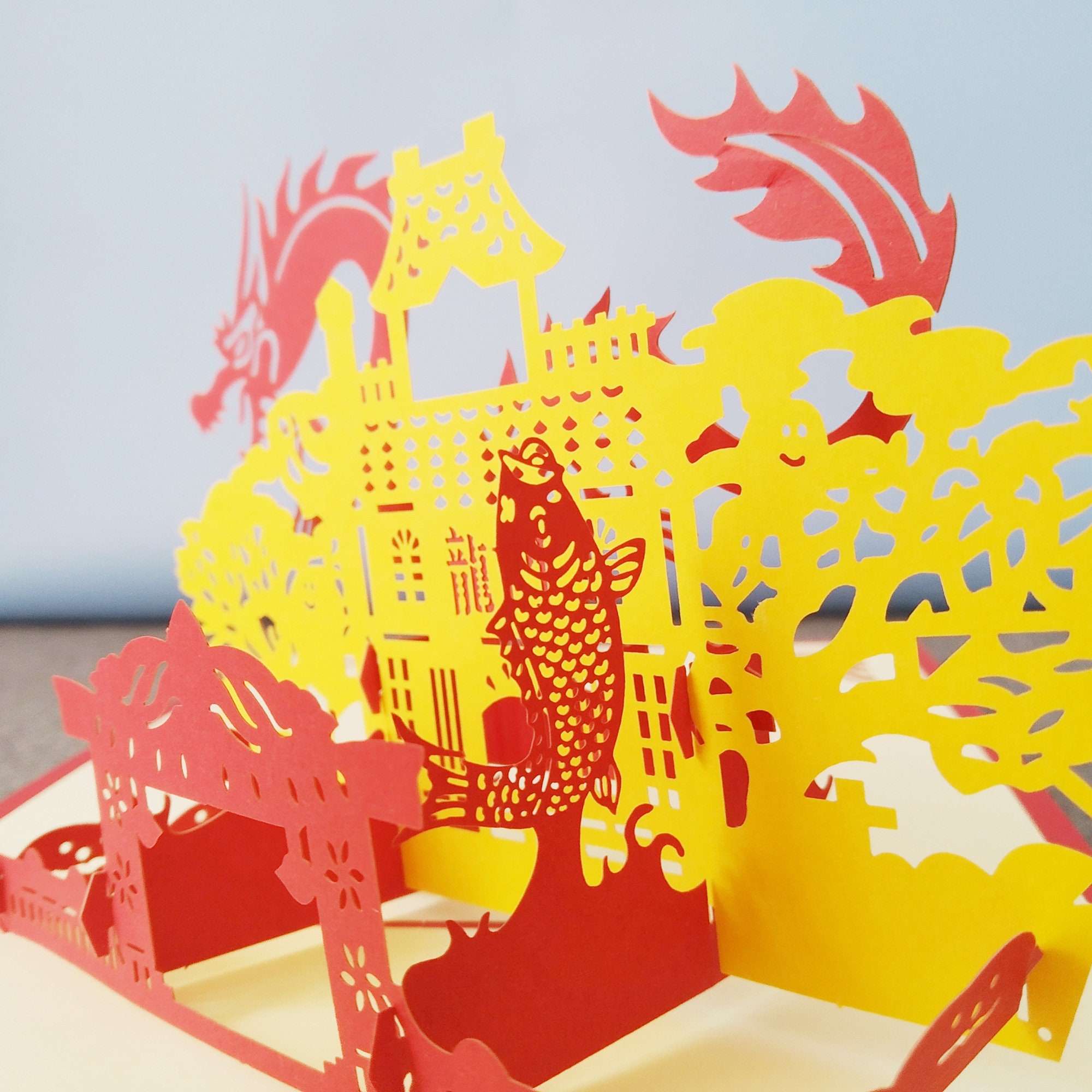 A Fish Leaps Over the Dragon Gate, 3D Pop-up Chinese New Year Card, 3D ...