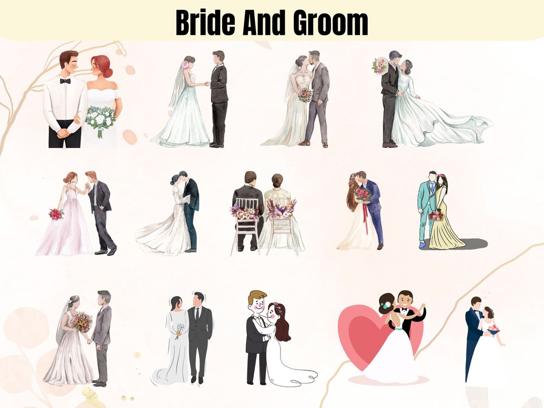 Set of 13 Pictures, Bride and Groom Svg, Bride and Groom Clipart ...