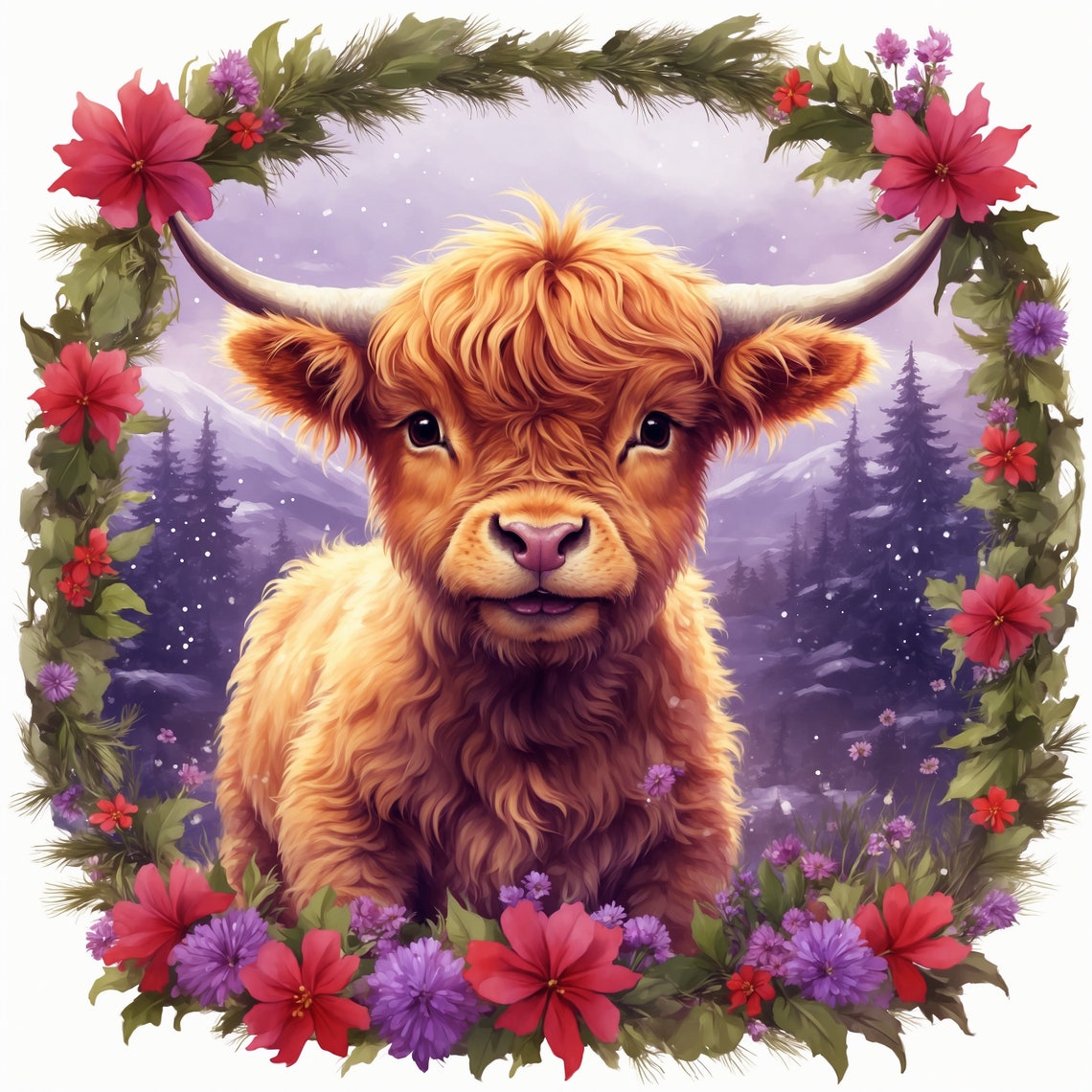 Highland Baby Cow Watercolor Clipart, Baby Cow Bundle, Highland Cow ...