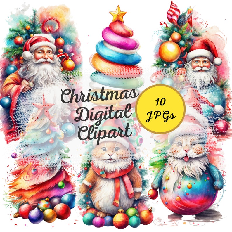 Christmas Digital Clipart, Christmas Gift Box Clipart, Santa Clause ...
