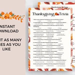 Thanksgiving Printable Trivia Game, Thanksgiving Game, Thanksgiving Kid ...