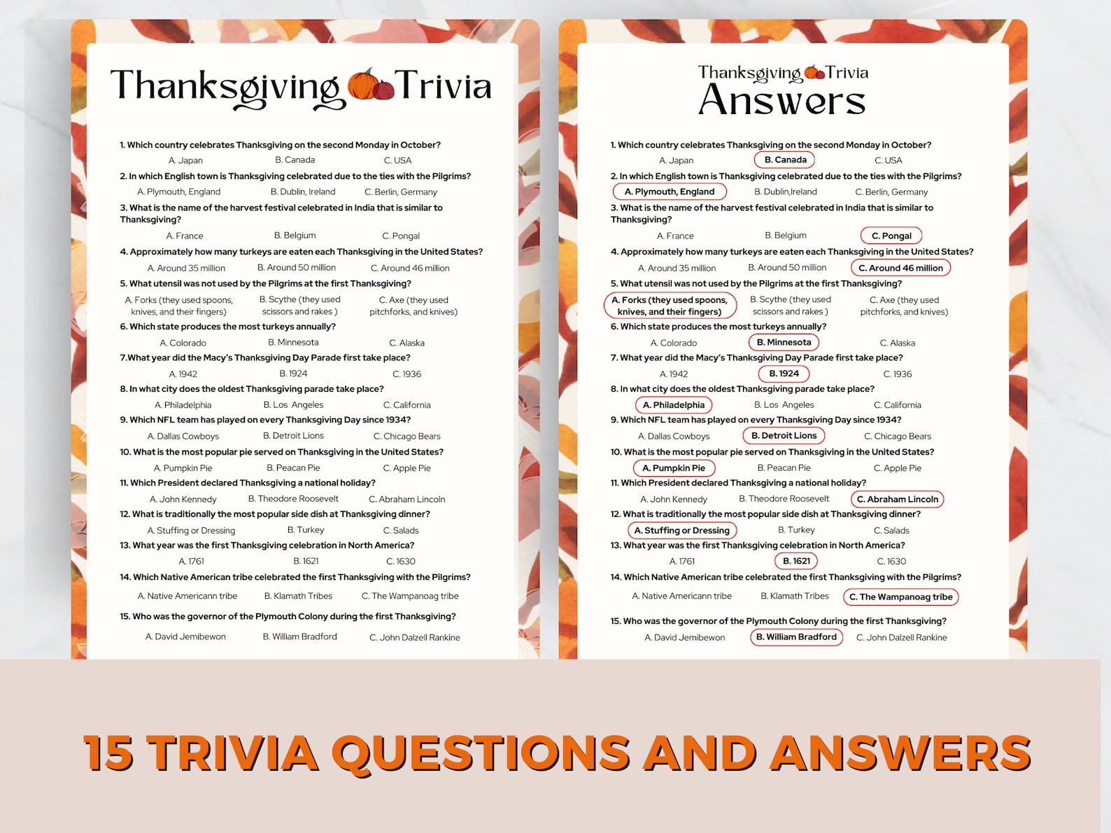Thanksgiving Printable Trivia Game, Thanksgiving Game, Thanksgiving Kid ...