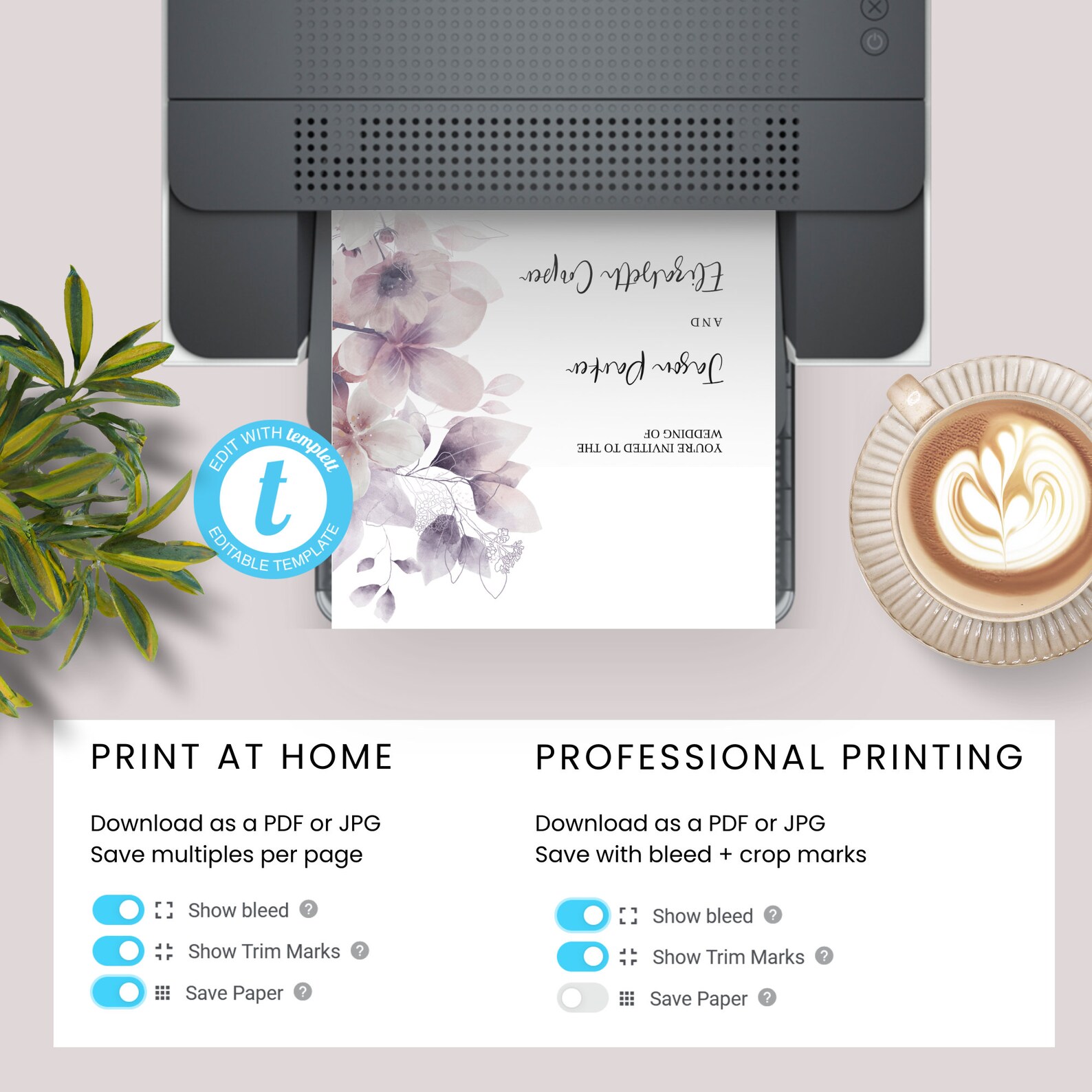 Printable Wedding Invitation Template Download, Modern Wedding Invite ...