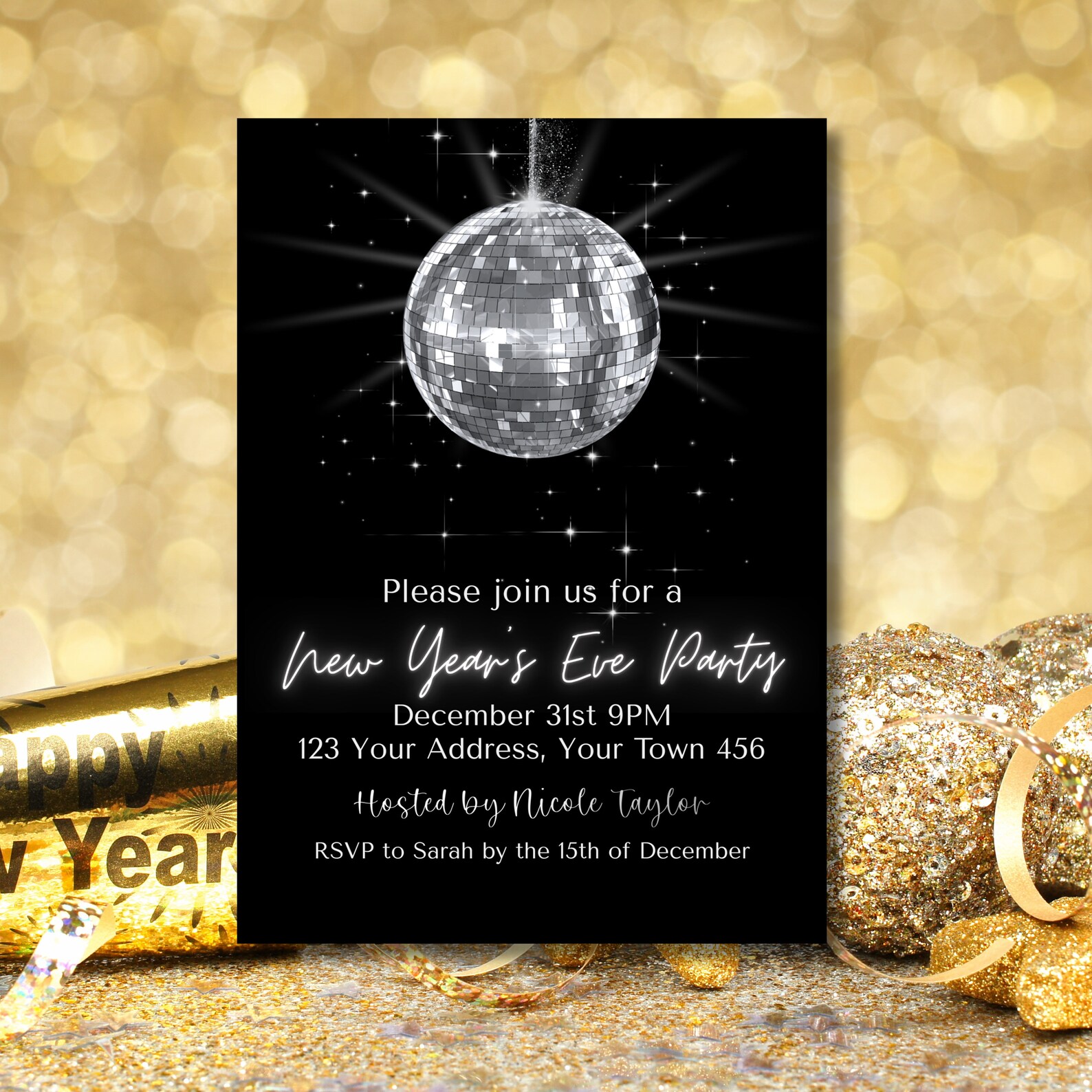 New Years Eve Disco Ball Party Bundle Instant Download, Editable ...