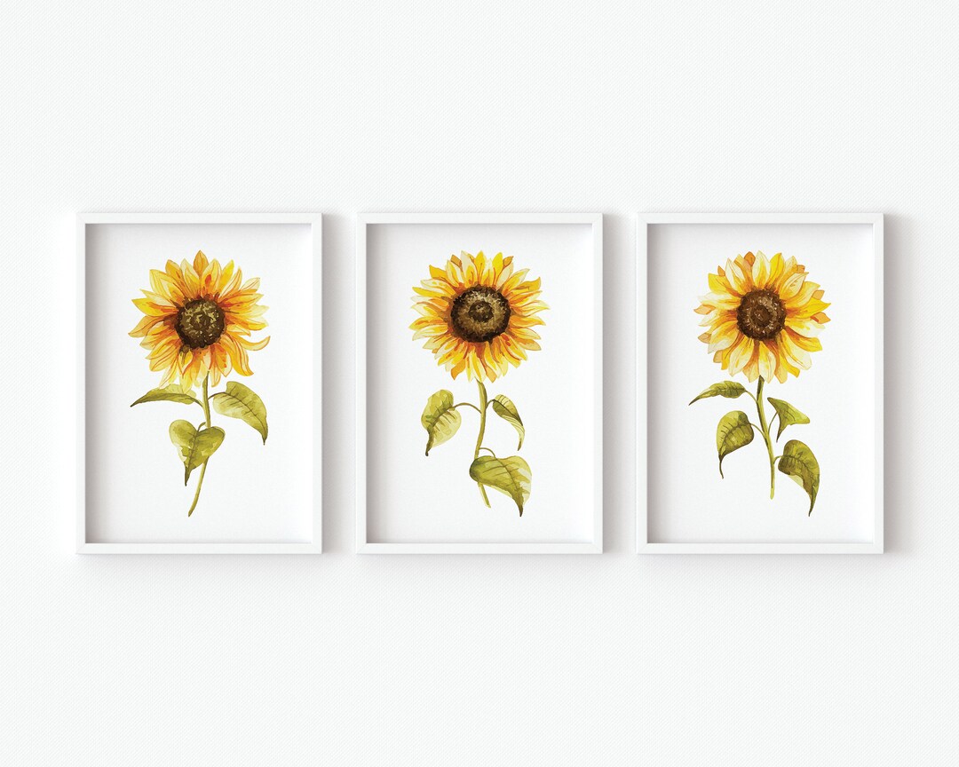 Sunflower Poster, Sunflower Print, Sunflower Art, Botanical Prints, Set ...