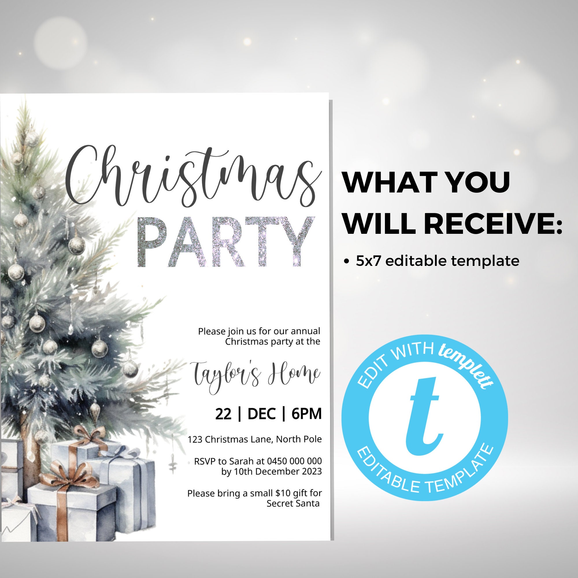 Editable Christmas Party Digital Template, Downloadable Work Party ...