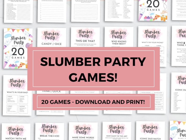 20 Sleepover Party Games, Printable Game Girl Slumber Party, Teen ...