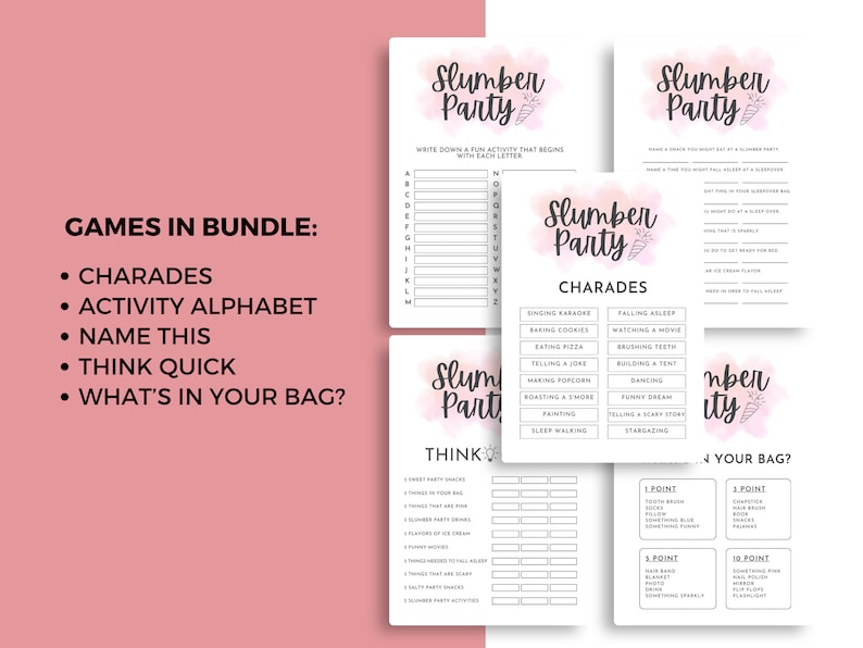 20 Sleepover Party Games, Printable Game Girl Slumber Party, Teen ...