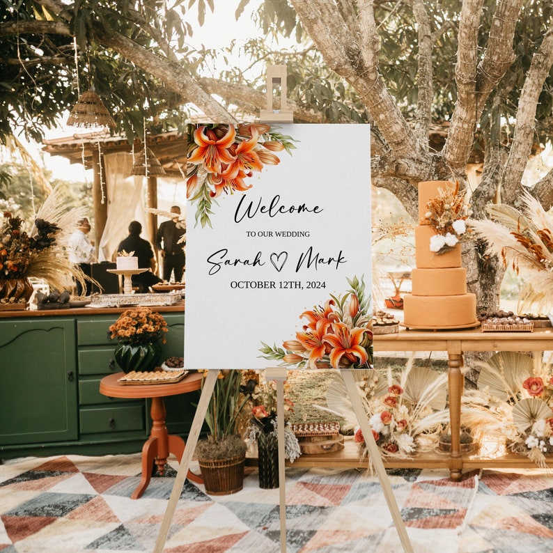 Orange Tiger Lily Wedding Welcome Sign, Large Sign, Spring Wedding ...