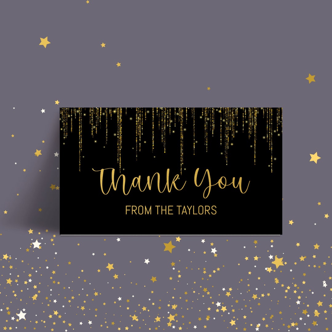 Black and Gold 2024 New Year Party Thank You Card Editable Template ...