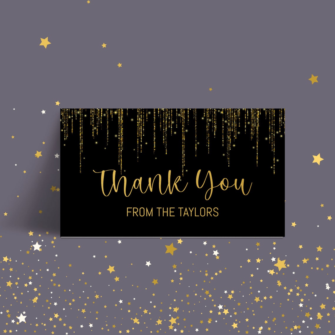 Black and Gold 2024 New Year Party Thank You Card Editable Template ...