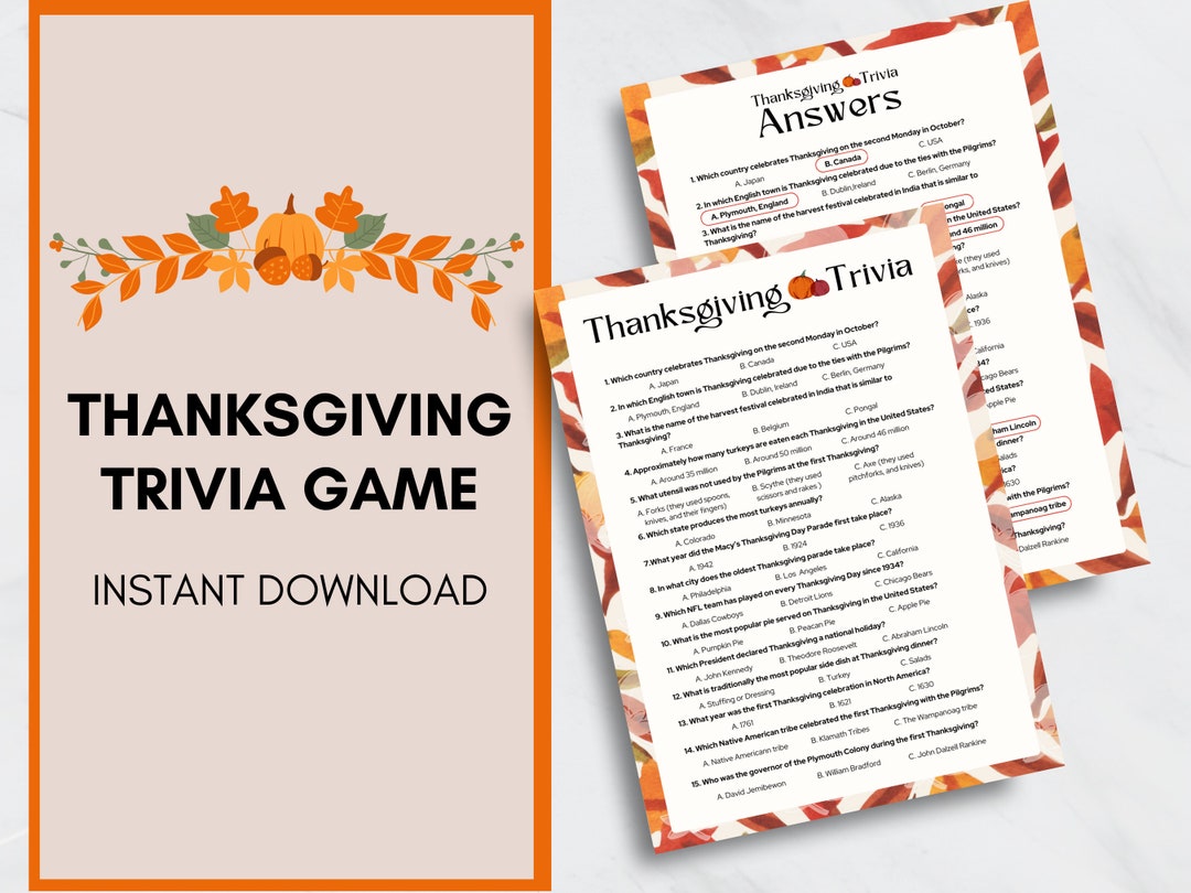 Thanksgiving Printable Trivia Game, Thanksgiving Game, Thanksgiving Kid ...