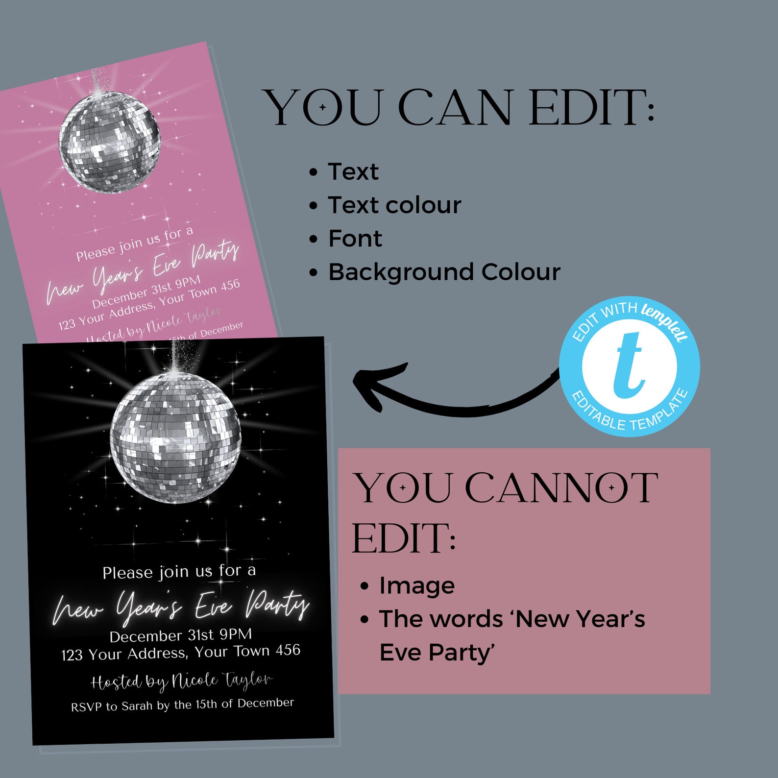 New Years Eve Disco Ball Party Welcome Sign Instant Download, Editable ...