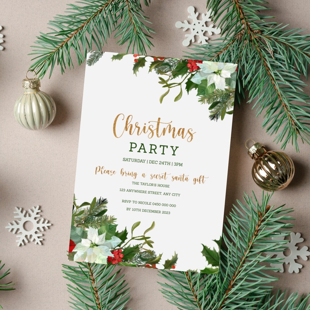 Editable Christmas Party Digital Template, Downloadable Mistletoe Party ...