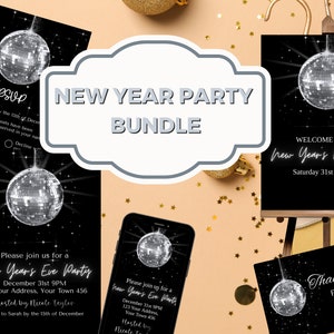 New Years Eve Disco Ball Party Bundle Instant Download, Editable ...