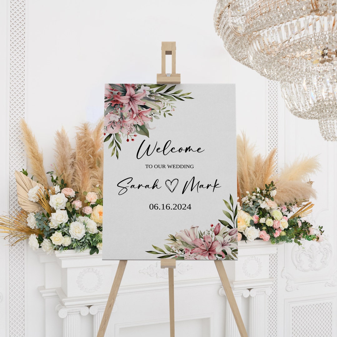 Pink Lily Wedding Welcome Sign, Large Sign, Spring Wedding, Gorgeous ...