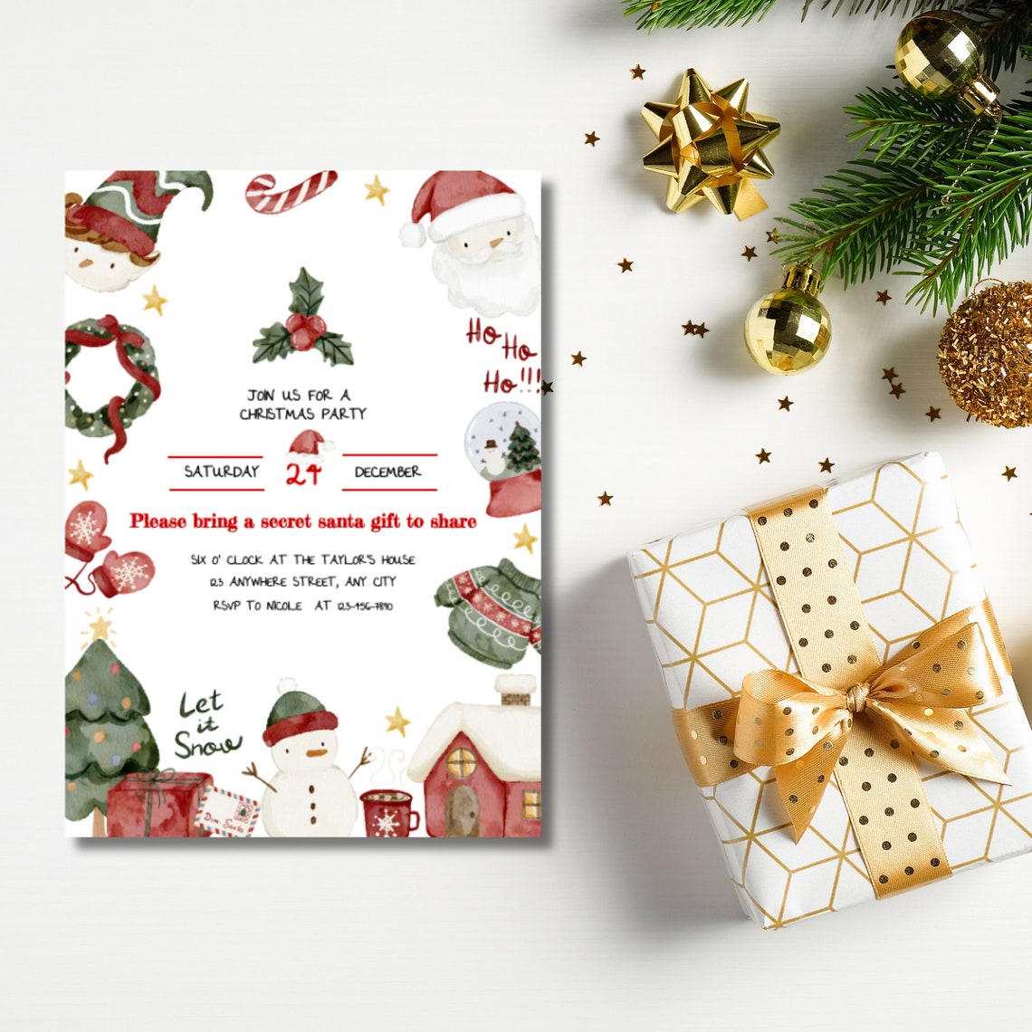 Digital Christmas Party Printable Invitation, Kids Editable Xmas Invite ...