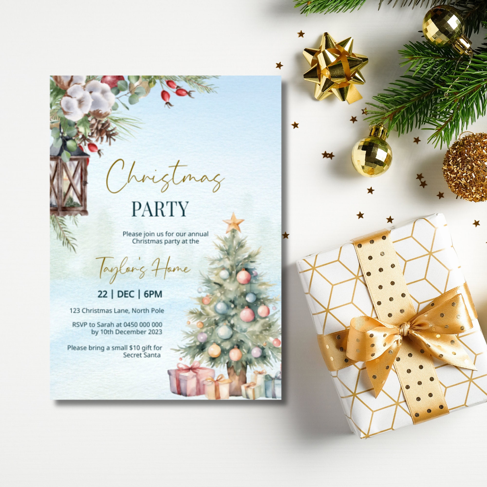 Digital Holiday Party Printable Invitation, Editable Xmas Tree Invite ...