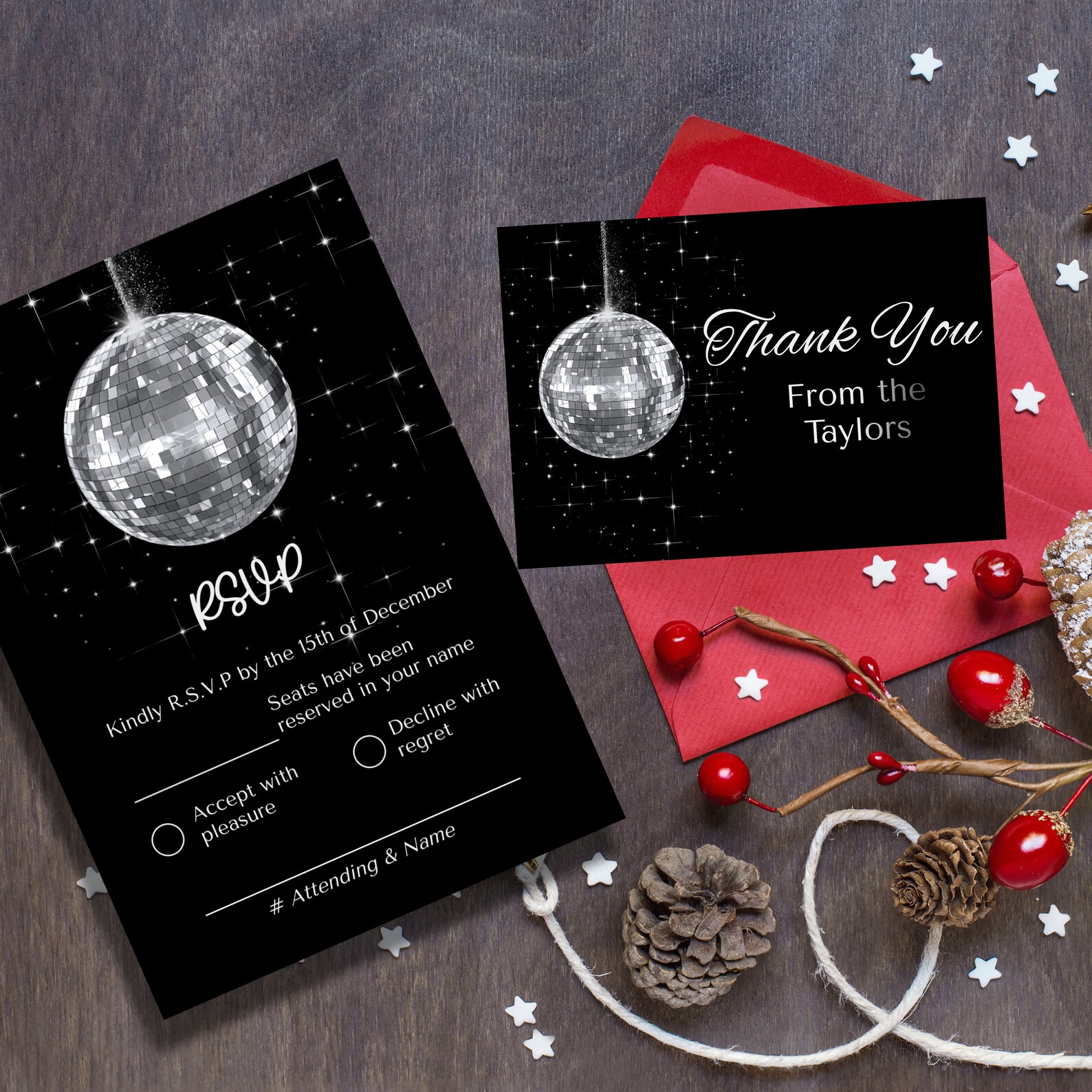 New Years Eve Disco Ball Party Bundle Instant Download, Editable ...