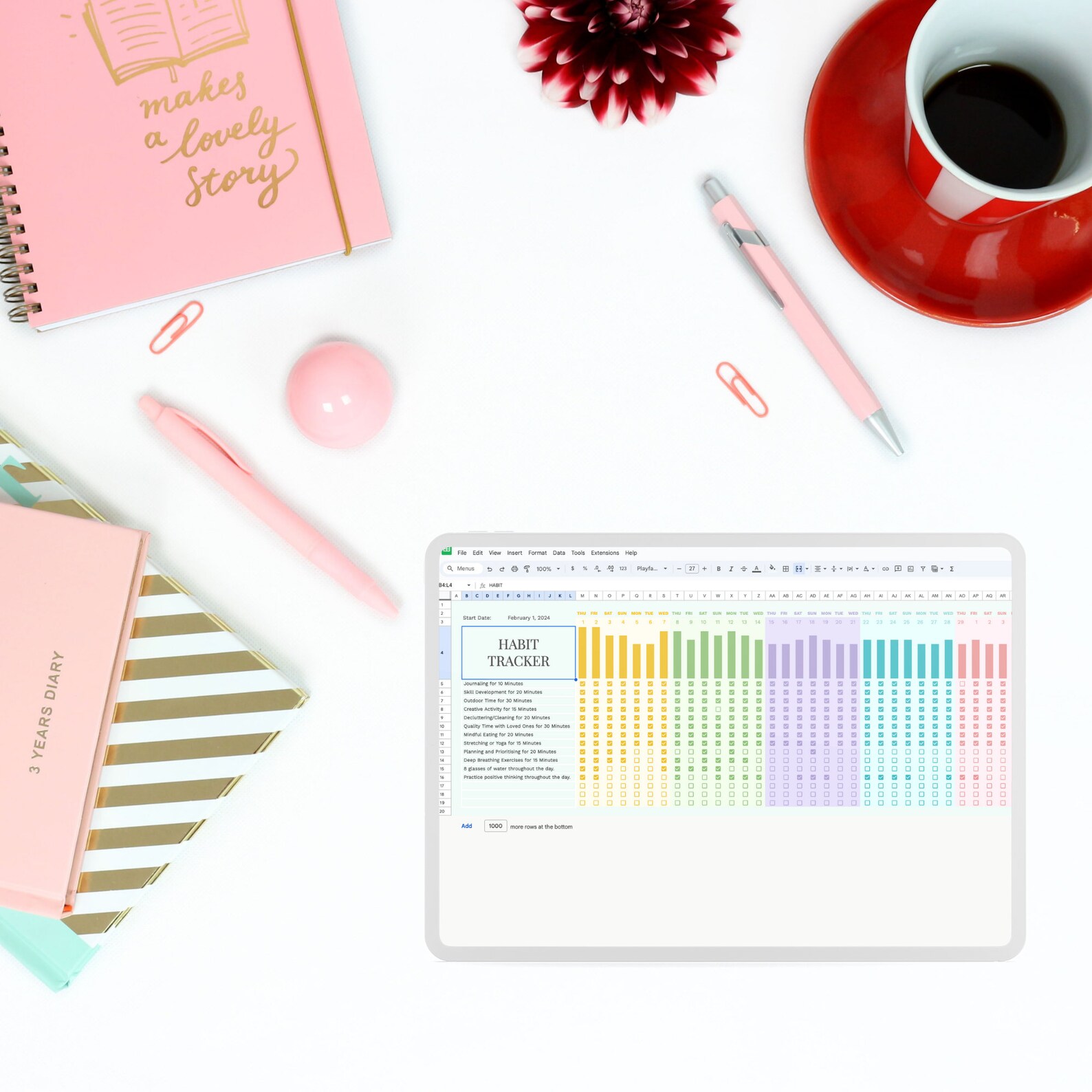 2024 Habit Tracker Spreadsheet Template, Google Sheets Yearly Habit ...