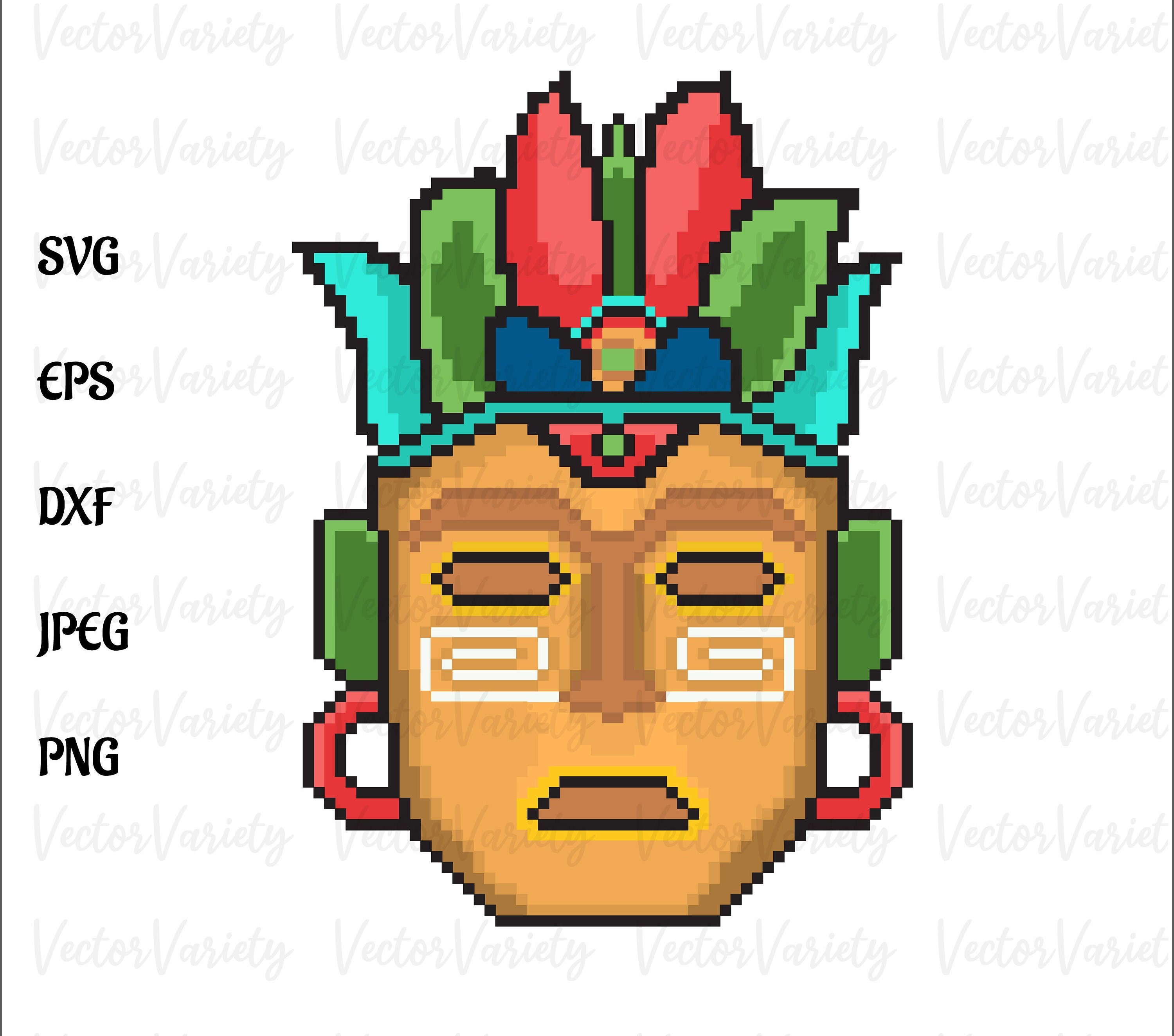 Aztec, Mayan Mask, Tribal, Pixel Art, 8 Bit, 16 Bit, Svg, Png, Jpg, Dxf ...