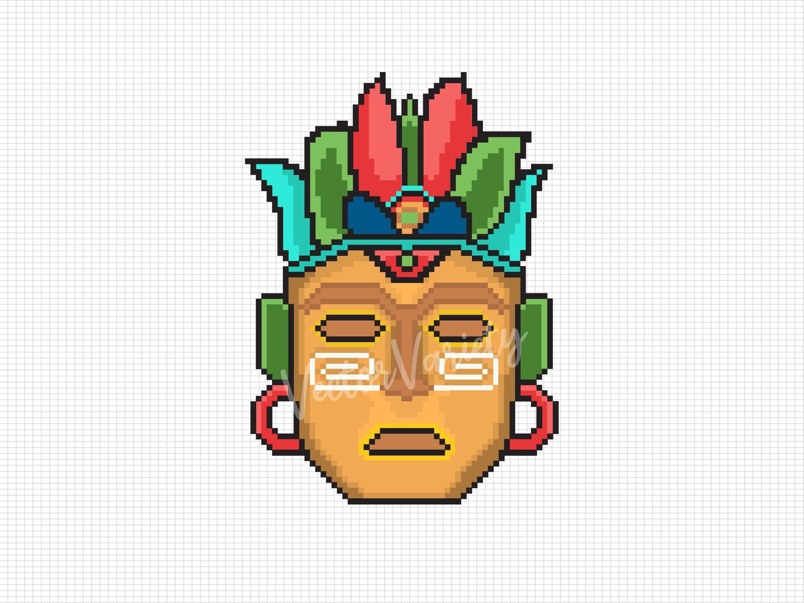 Aztec, Mayan Mask, Tribal, Pixel Art, 8 Bit, 16 Bit, Svg, Png, Jpg, Dxf ...