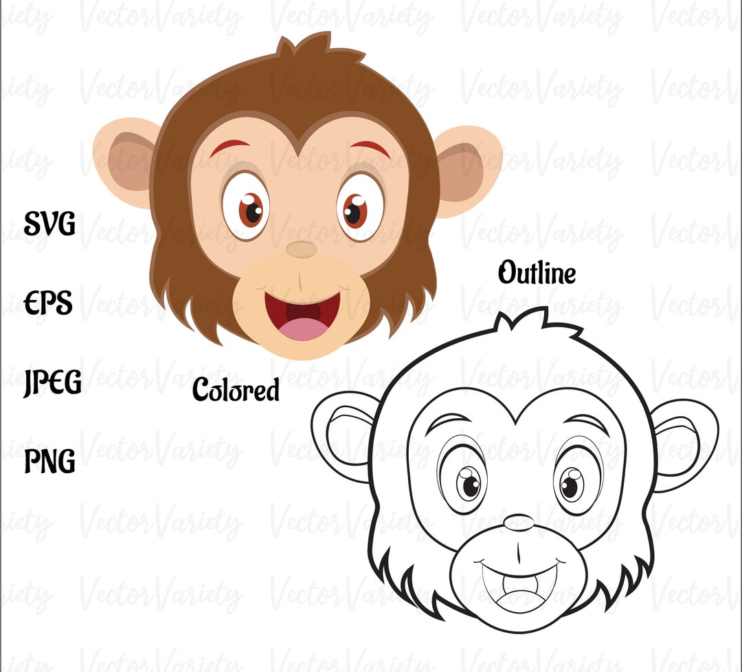 Cute Monkey Cartoon, Cut File, Outline, Clip Art, Svg, Eps , Png, Jpeg ...