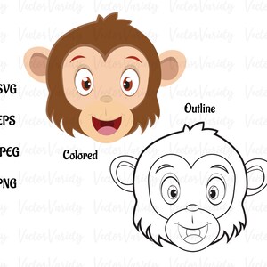 Cute Monkey Cartoon, Cut File, Outline, Clip Art, Svg, Eps , Png, Jpeg ...