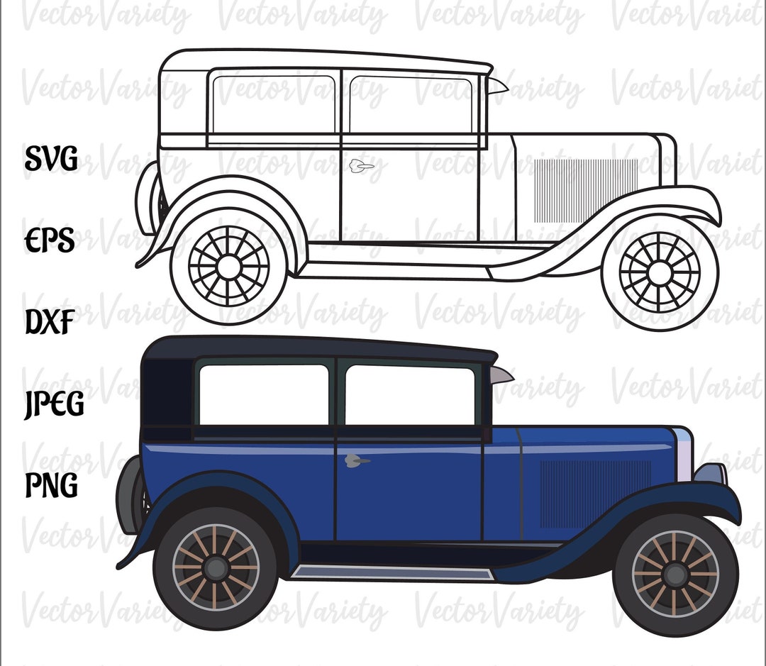 Vintage Car, Retro, Outline, Cut File, Illustrator, Cricut, Drawing ...