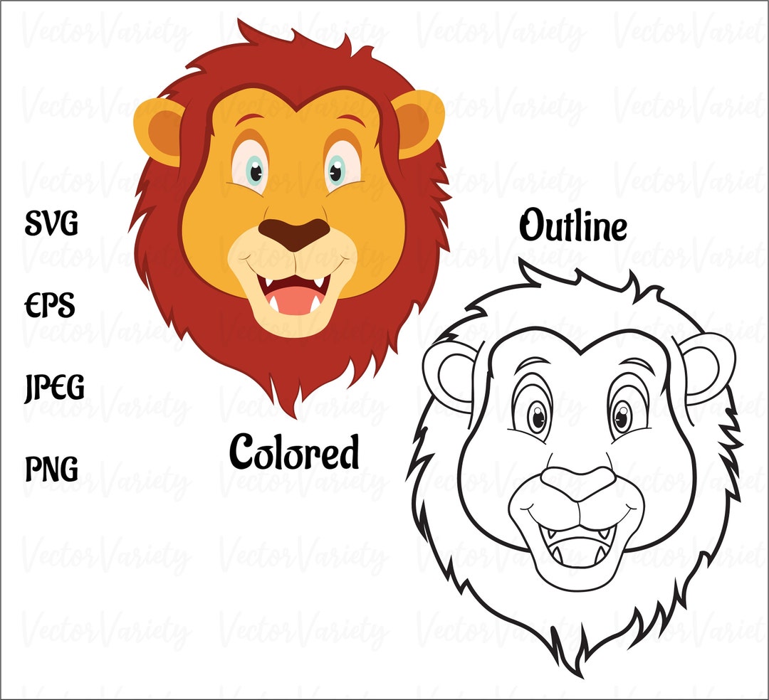 Cute Lion Cartoon, Cut File, Outline, Clip Art, Svg, Eps , Png, Jpeg - Etsy